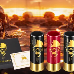 Skull Plastic Shot Glasses Bulk Set of 4 with Gift Box for Men Women Gothic Fans Wedding Party Birthday Christmas Father's Day Gifts, 12GA Small Bullet Shot Cups for Whiskey Tequila Vodka Liquor