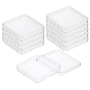 patikil 100mm plastic petri dishes with cover, 10 pcs grid squares petri plates tissue culture plate for lab science experiment, clear