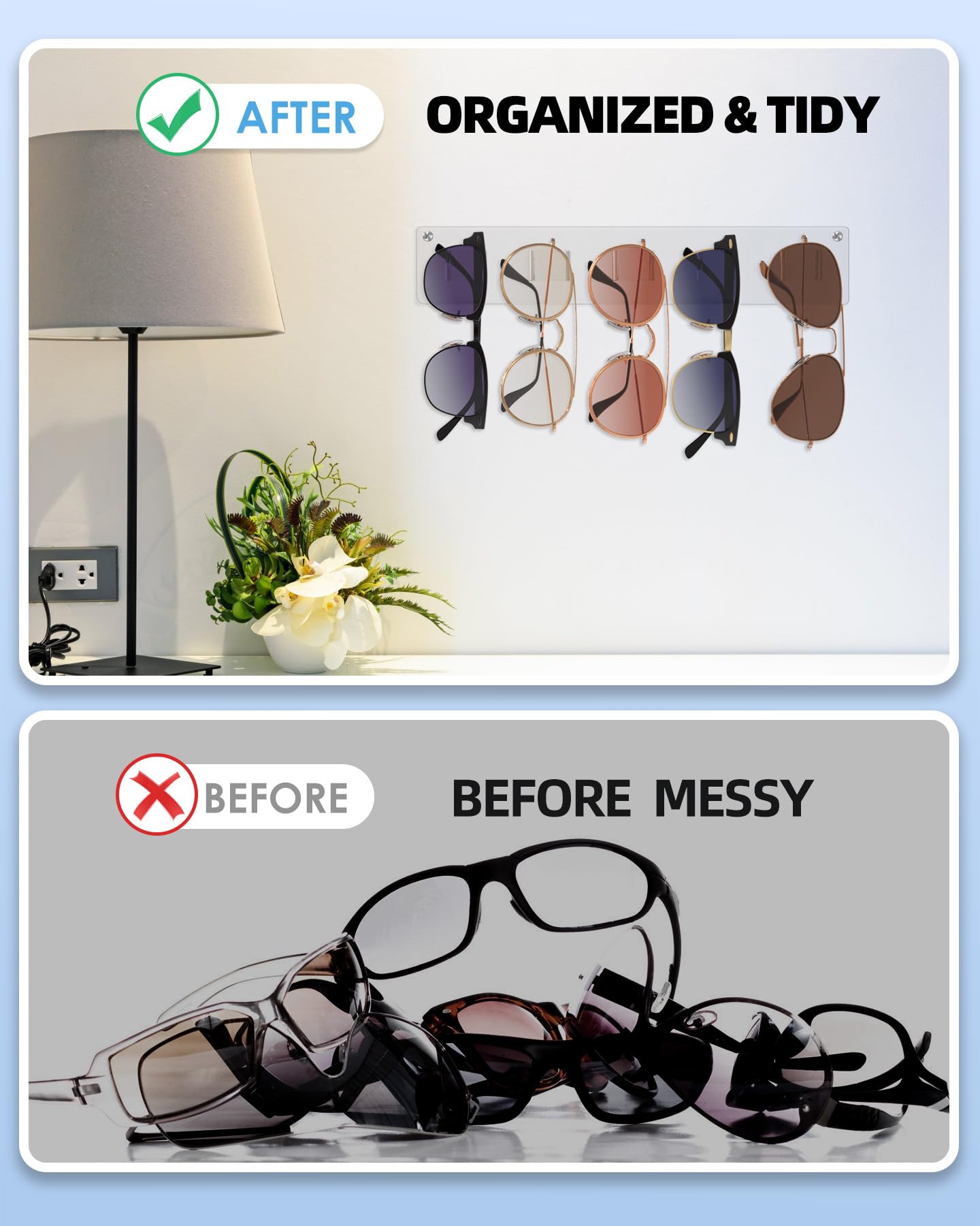 MaxGear Sunglasses Organizer Wall, Acrylic Sunglass Holder Clear Sunglasses Display Rack for Multiple Glasses, Eyeglass Holder for Office & Home Decor, Unique Gifts for Husband, Women & Girls, 3 Pack