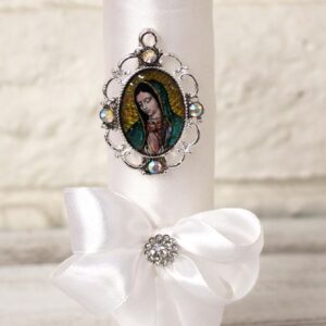 Elegant Wood Box 5pc Our Lady Guadalupe Charm Rhinestone Mi Bautizo Baptism Gift Set Rosary Candle Communion Espanol Nina Nino Favor Bible Velas Recuerdos