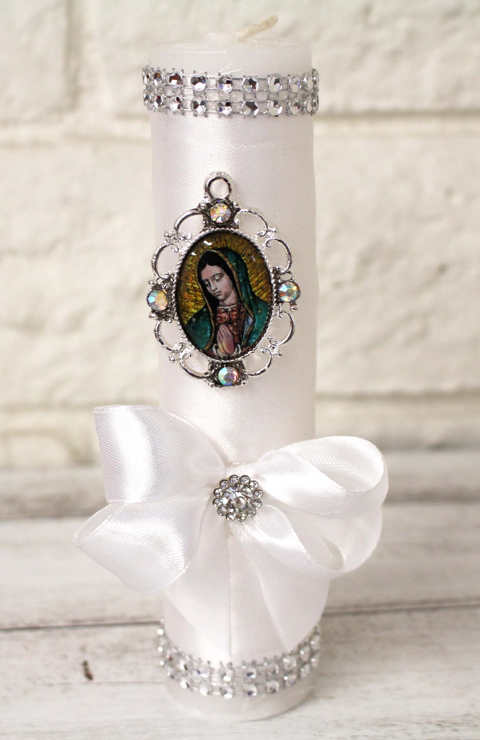 Elegant Wood Box 5pc Our Lady Guadalupe Charm Rhinestone Mi Bautizo Baptism Gift Set Rosary Candle Communion Espanol Nina Nino Favor Bible Velas Recuerdos