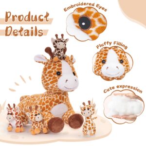 Tezituor 5Pcs Giraffe Stuffed Animal Set, 22in Mommy Stuffed Giraffe with 4 Cute Baby Giraffe Toys for Girl Boy Kid, Soft Large Giraffe Pillow, Plush Giraffe Gift for Birthday Christmas Party Decor