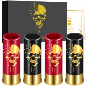 Skull Plastic Shot Glasses Bulk Set of 4 with Gift Box for Men Women Gothic Fans Wedding Party Birthday Christmas Father's Day Gifts, 12GA Small Bullet Shot Cups for Whiskey Tequila Vodka Liquor