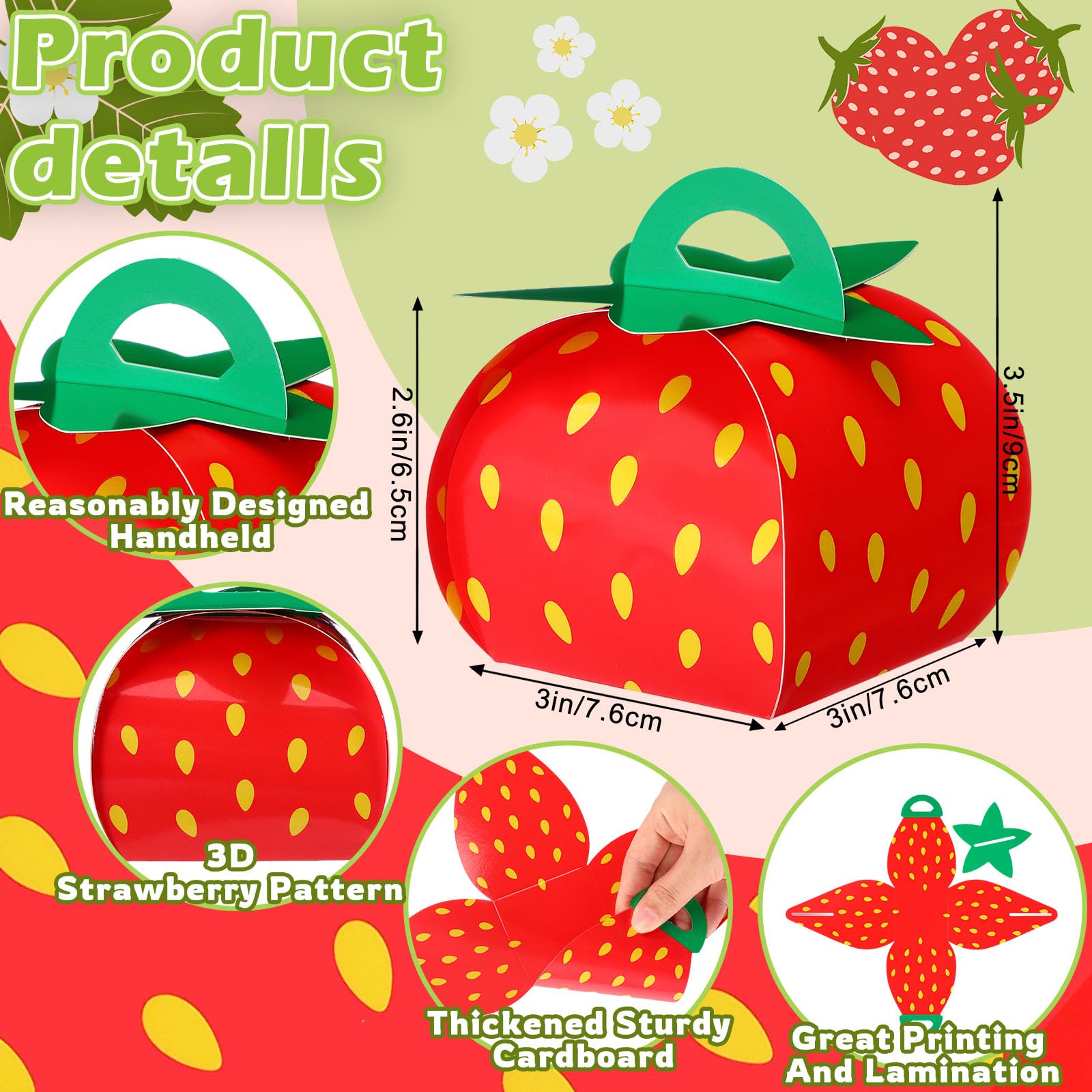 TaoBary 36 Pieces Strawberry Party Favor Boxes Strawberry Candy Treat Box 3D Mini Goodie Bag Strawberry Gift Boxes Strawberry Party Decorations Supplies for Summer Themed Birthday Baby Shower Party