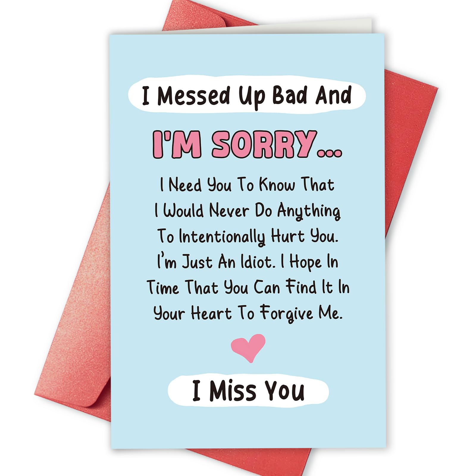 Funny Poem Apology Card for Him Her, I Messed Up Card for Man Woman, Forgive Me Card for Friends Family, Miss You Card, I Messed Up Bad And I'm Sorry