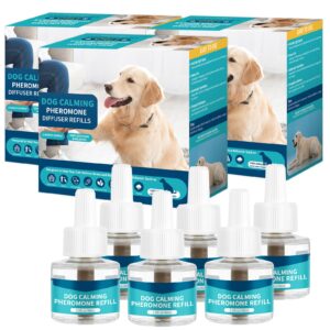 dog calming diffuser refills, 6 pack dog calming pheromones diffuser for dog pheromones calming refill, 120 days anxiety relief stress appeasing pheromone diffuser calm dog, fits all common diffuser