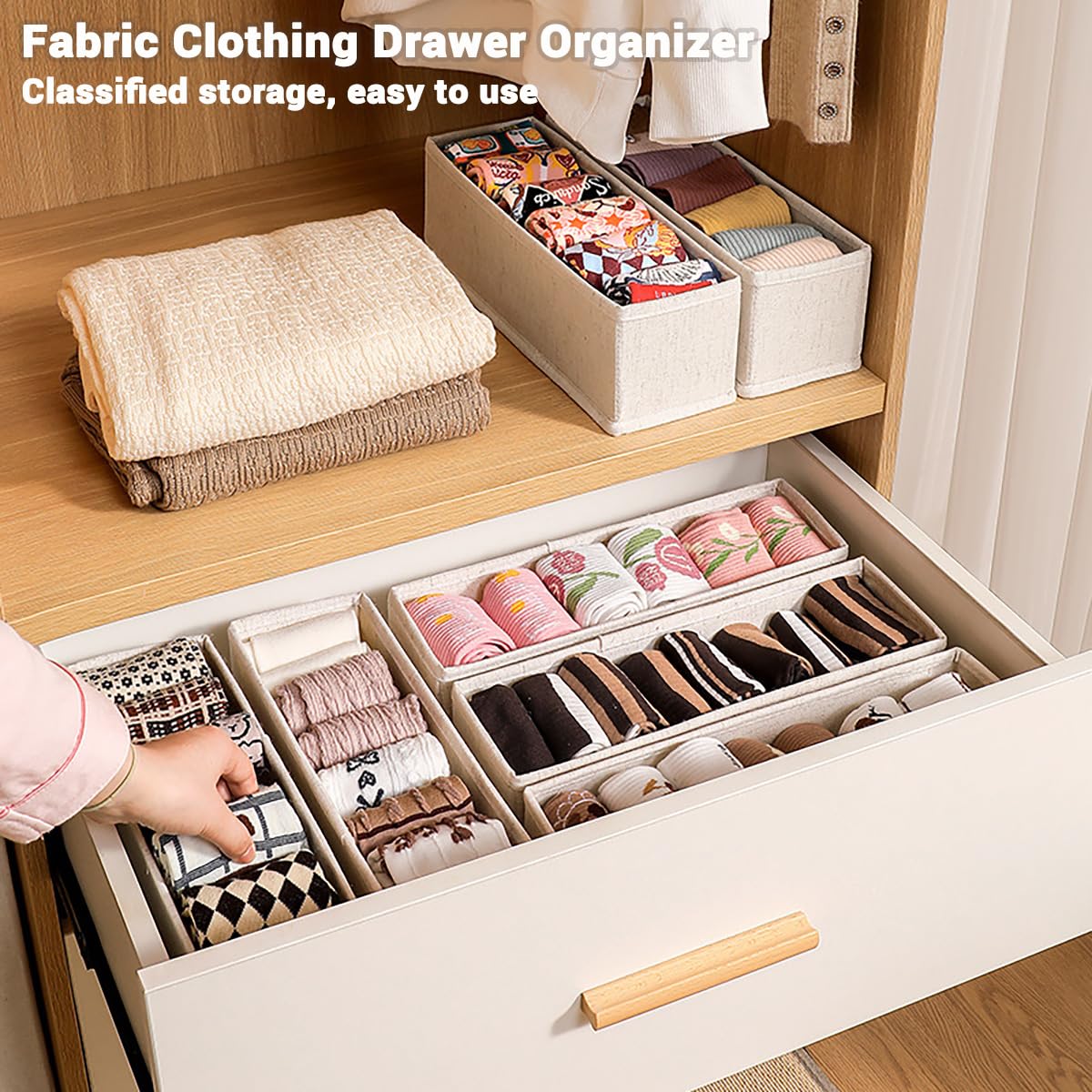 MURRI&MURRDI Mini Foldable Clothes Drawer Organizer 6 Pcs, Fabric Drawer Organizer for Nursery, Small Drawer Fabric Organizer for Clothing, Sock Underwear Bra Belt Tie Scarves Drawer (6 Light Beige)