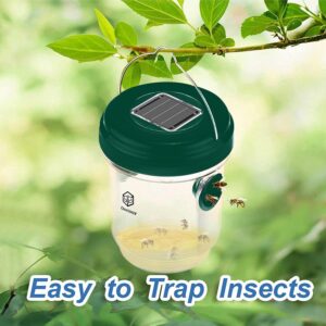 outtkitywi Wasp Traps for Hunting Wasps, Bees, Hornets, Insects, Yellow Jacket Traps, Wasp Trap Catcher, Reusable Solar Powered Hanging for Outdoor, 2 Packs