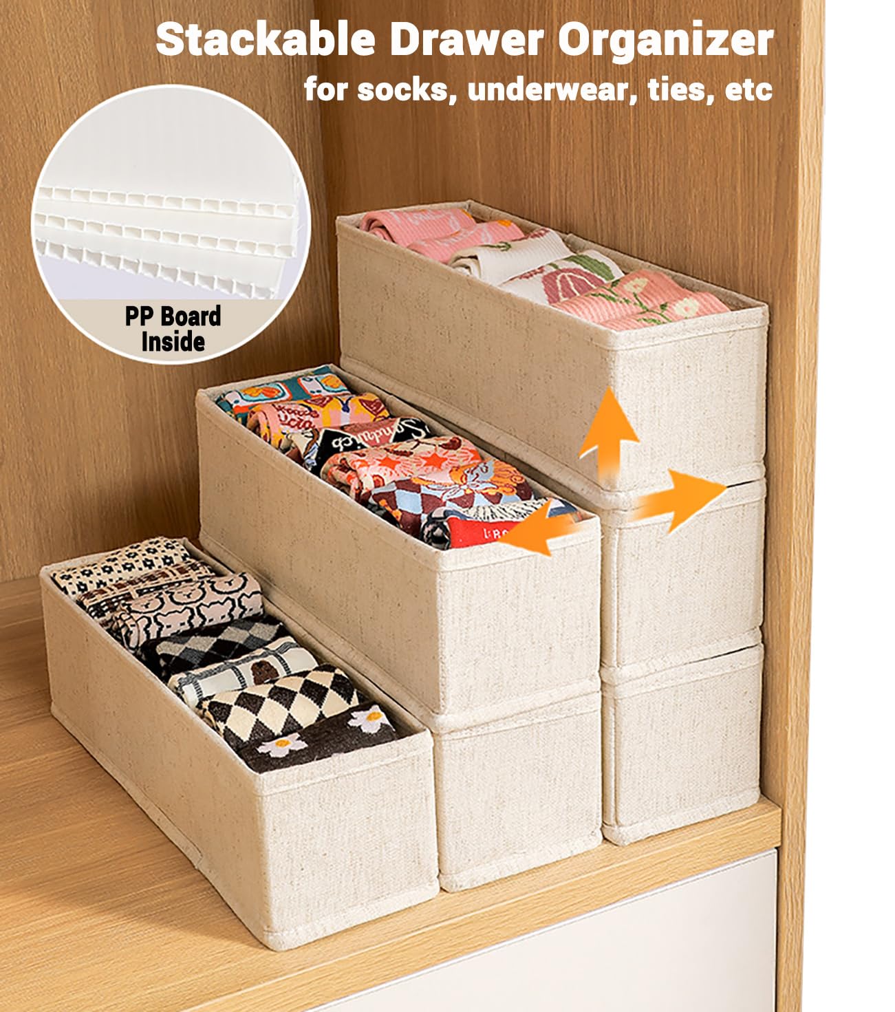 MURRI&MURRDI Mini Foldable Clothes Drawer Organizer 6 Pcs, Fabric Drawer Organizer for Nursery, Small Drawer Fabric Organizer for Clothing, Sock Underwear Bra Belt Tie Scarves Drawer (6 Light Beige)