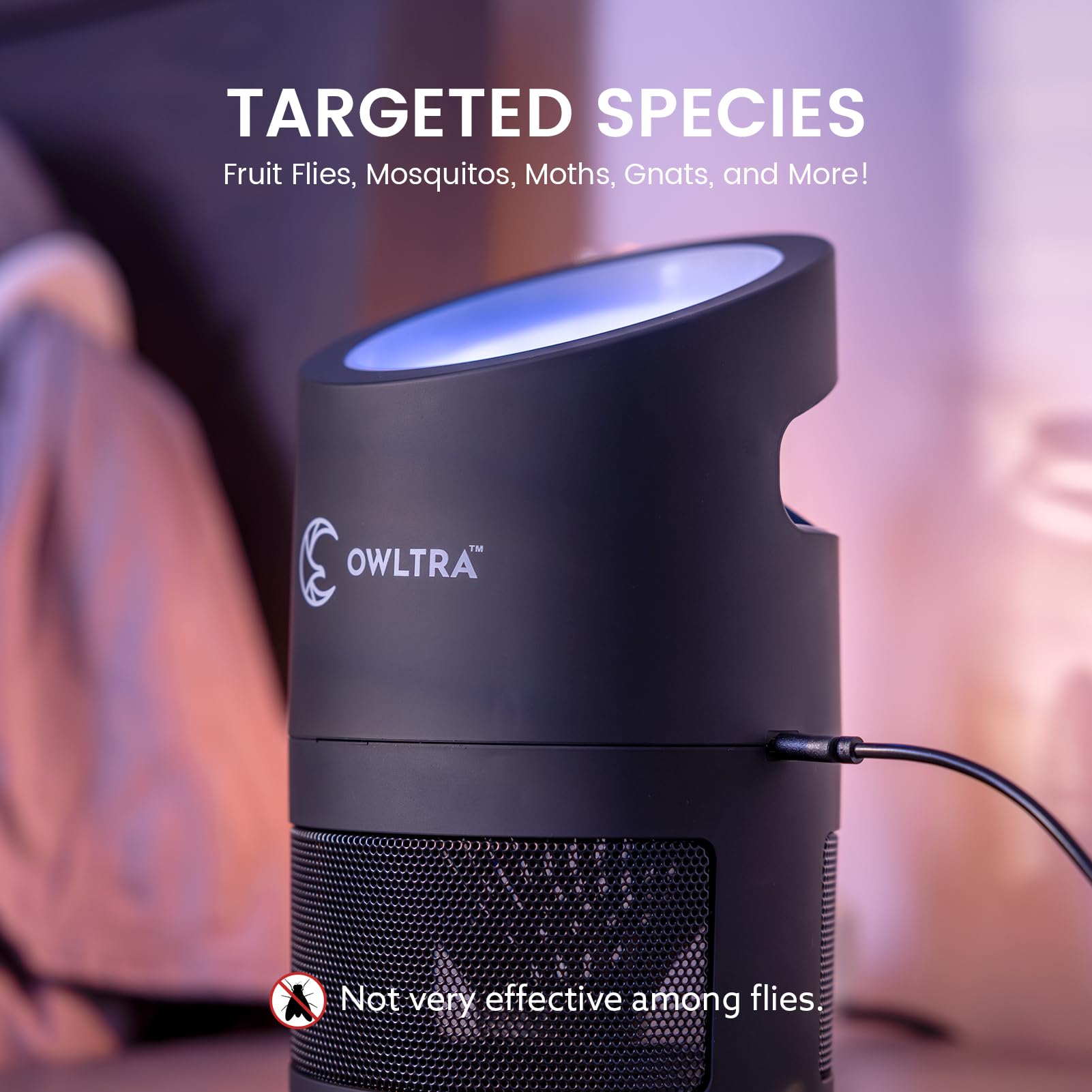 OWLTRA IMT-L70 Indoor Electric Insect Trap, Catcher & Killer Lamp for Fruit Flies, Mosquitos, Moths, Gnats, and More with UV Light Attraction and Fan Suction, Black