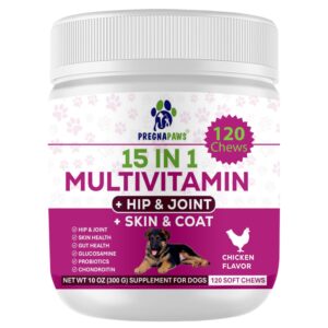 dog multivitamin with vitamin c and e for skin & coat + immune health - 120ct - glucosamine chondroitin for hip and joint support - probiotics for healthy gut flora - postnatal support