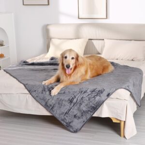 walverdant waterproof dog blanket for large dogs, dog bed cover for bed couch sofa, liquid pee proof pet blanket washable, soft reversible sherpa fleece blanket furniture protector（gray, 80"x 60"）