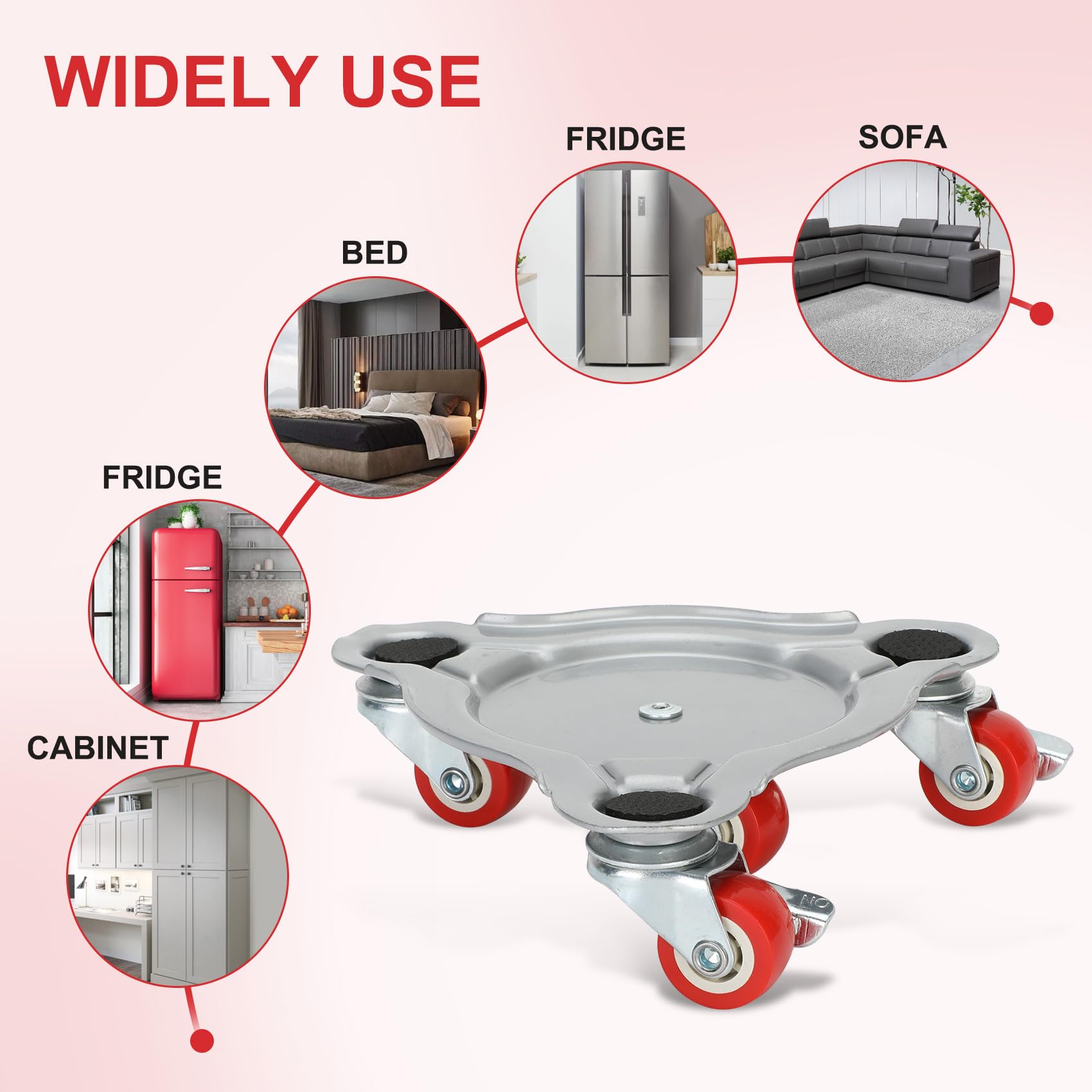 Mover Dolly with 4 Wheels, 360° Rotation Wheels Furniture Dolly, Steel Tripod Structure, 3 Wheels Have Brakes for Better Control of Movement, (Triangle-Size: 5.91 in)