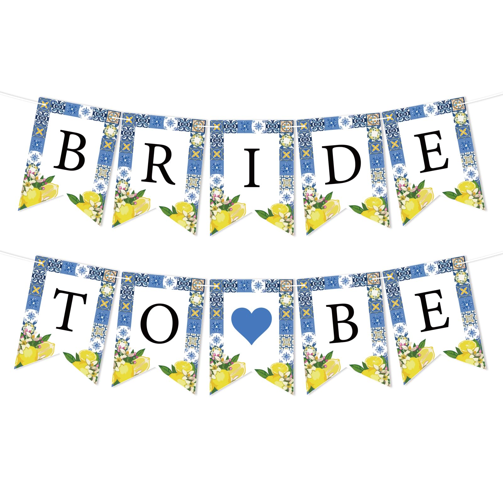 Blue Tiles Lemons Bridal Shower Decorations - Bride to Be Banner, Mediterranean Bridal Shower Bunting Banner, Italy Amalfi Coast Bridal Shower Banner