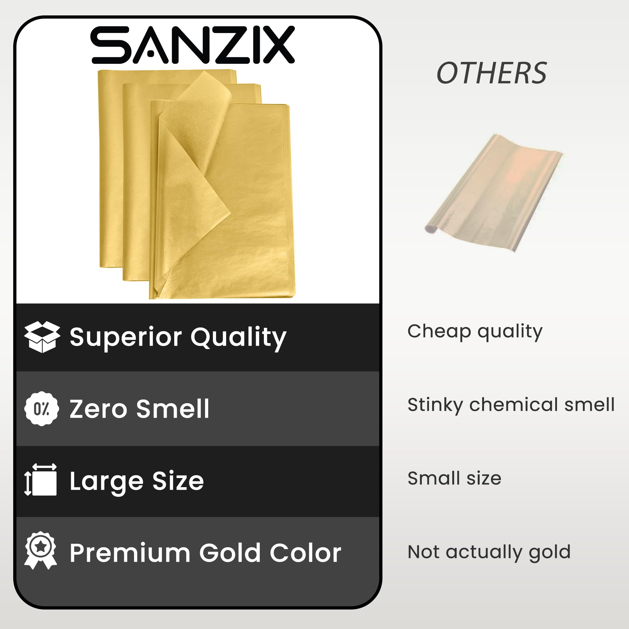 SANZIX 120 Sheets Gold Tissue Paper for Gift Bags 14" x 20" - Metallic Gold Tissue Paper Bulk, Ideal for Gift Wrapping, Craft Projects, Gold Party Decor, and Gold Wedding Decor DIY Artworks Flower Decoration Crafts Birthday Festival