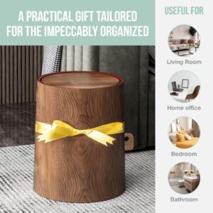 11L Trash Can with Lid - 2.9-Gallon Walnut Brown Wood Grain Bathroom Garbage Can with Swing Top Lid - Minimalist Diaper Trash Can w Removable Interior Waste Bucket - Dustbin for Office, Bedroom