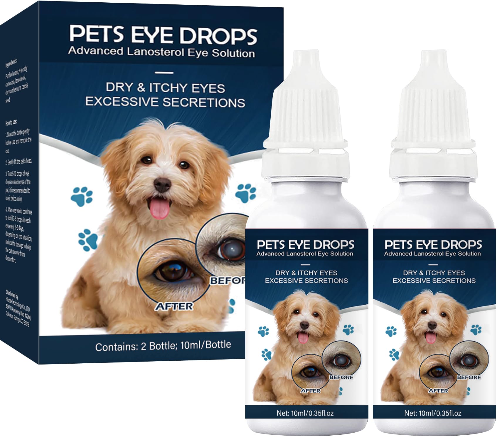 Cataract Drops for Dogs, Dog Eye Drops, Improve Vision Clarity, Improve Eye Vision and Cataracts(2 x 10 mL)