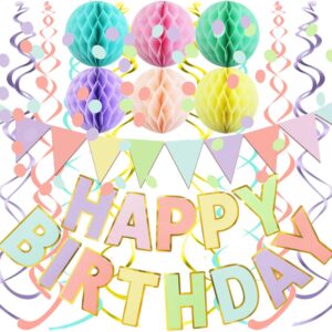 fecedy macaron superlarge alphabet happy birthday banner colorful flag bunting circle confetti garland swirl streamers honeycomb ball for birthday party decorations