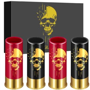 skull plastic shot glasses bulk set of 4 with gift box for men women gothic fans wedding party birthday christmas father's day gifts, 12ga small bullet shot cups for whiskey tequila vodka liquor