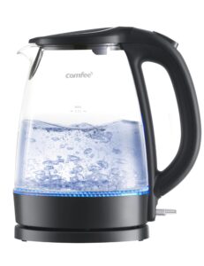 comfee' electric kettle, 1.7l hot water boiler, 1500w fast boil, glass electric tea kettle with led indicator, auto shut-off and boil-dry protection, bpa free