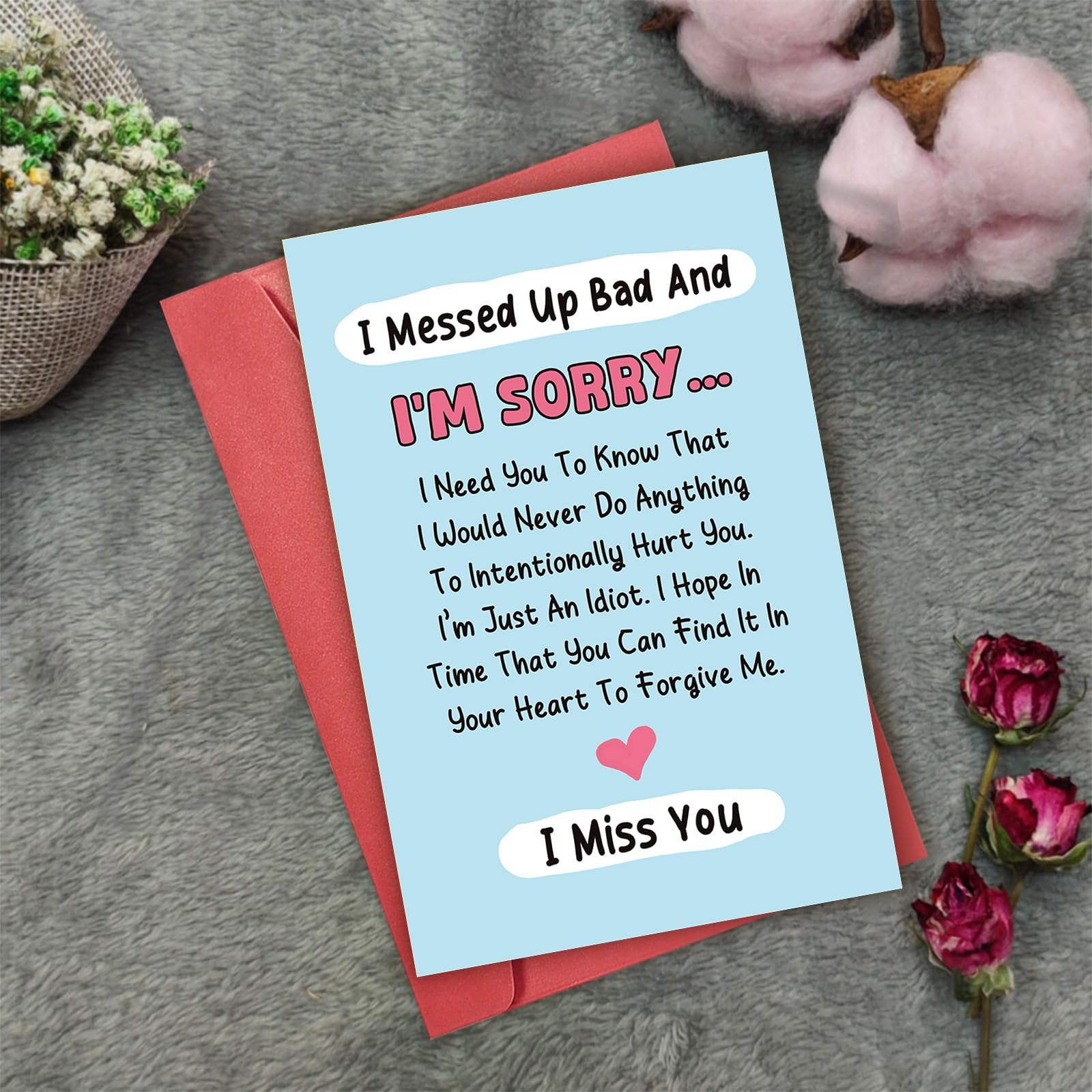 Funny Poem Apology Card for Him Her, I Messed Up Card for Man Woman, Forgive Me Card for Friends Family, Miss You Card, I Messed Up Bad And I'm Sorry