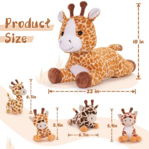 Tezituor 5Pcs Giraffe Stuffed Animal Set, 22in Mommy Stuffed Giraffe with 4 Cute Baby Giraffe Toys for Girl Boy Kid, Soft Large Giraffe Pillow, Plush Giraffe Gift for Birthday Christmas Party Decor