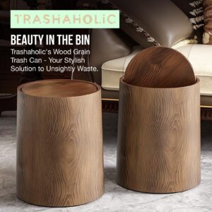 11L Trash Can with Lid - 2.9-Gallon Walnut Brown Wood Grain Bathroom Garbage Can with Swing Top Lid - Minimalist Diaper Trash Can w Removable Interior Waste Bucket - Dustbin for Office, Bedroom