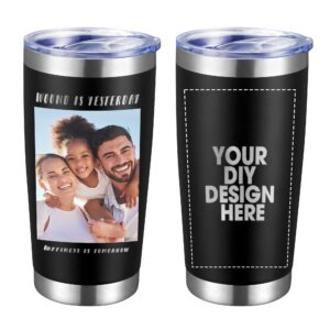 personalized custom tumbler print in usa 20oz stainless steel coffee cup with lid & straw double wall insulated tumbler with colorful text logo photo