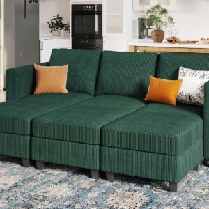 Belffin Corduroy Sectional Sleeper Sofa with Storage Ottoman, Modular Luxury Sectional Sofa with Chaise, Convertible Modern Sectional for Living Room, Green