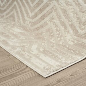 Abani Terra Cream 5' x 8' Area Rug for Living Room, Bedroom - Geometric Lines Pattern - Durable & Easy to Clean