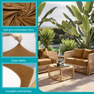 12Pcs Stretch Patio Cushion Covers Outdoor Cushion Covers,for Outdoor Couch Cushion Covers Replacement,Outdoor Sofa Covers Patio Slipcovers Couch Cover,Washable Furniture Cover (Camel,Cover Only)