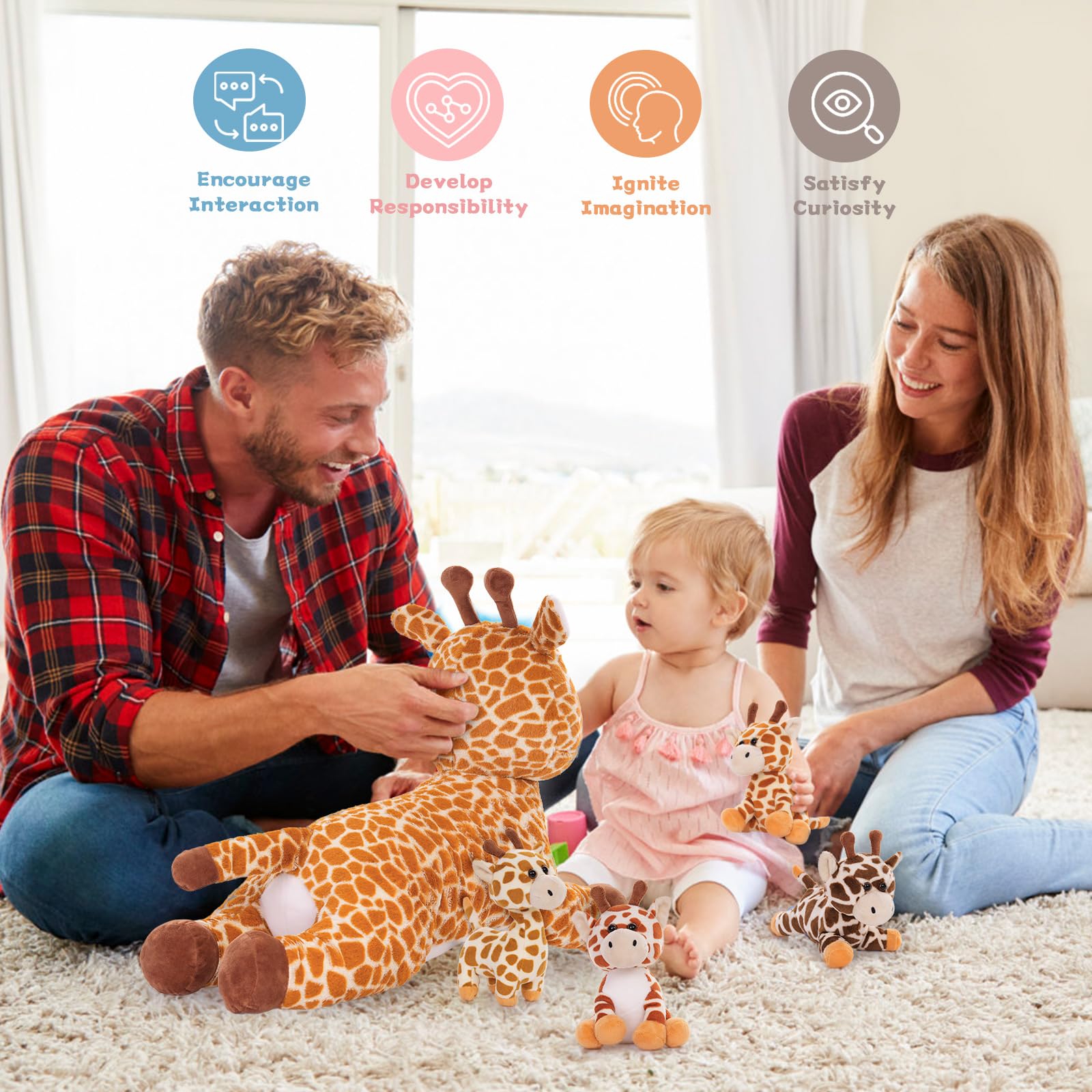 Tezituor 5Pcs Giraffe Stuffed Animal Set, 22in Mommy Stuffed Giraffe with 4 Cute Baby Giraffe Toys for Girl Boy Kid, Soft Large Giraffe Pillow, Plush Giraffe Gift for Birthday Christmas Party Decor