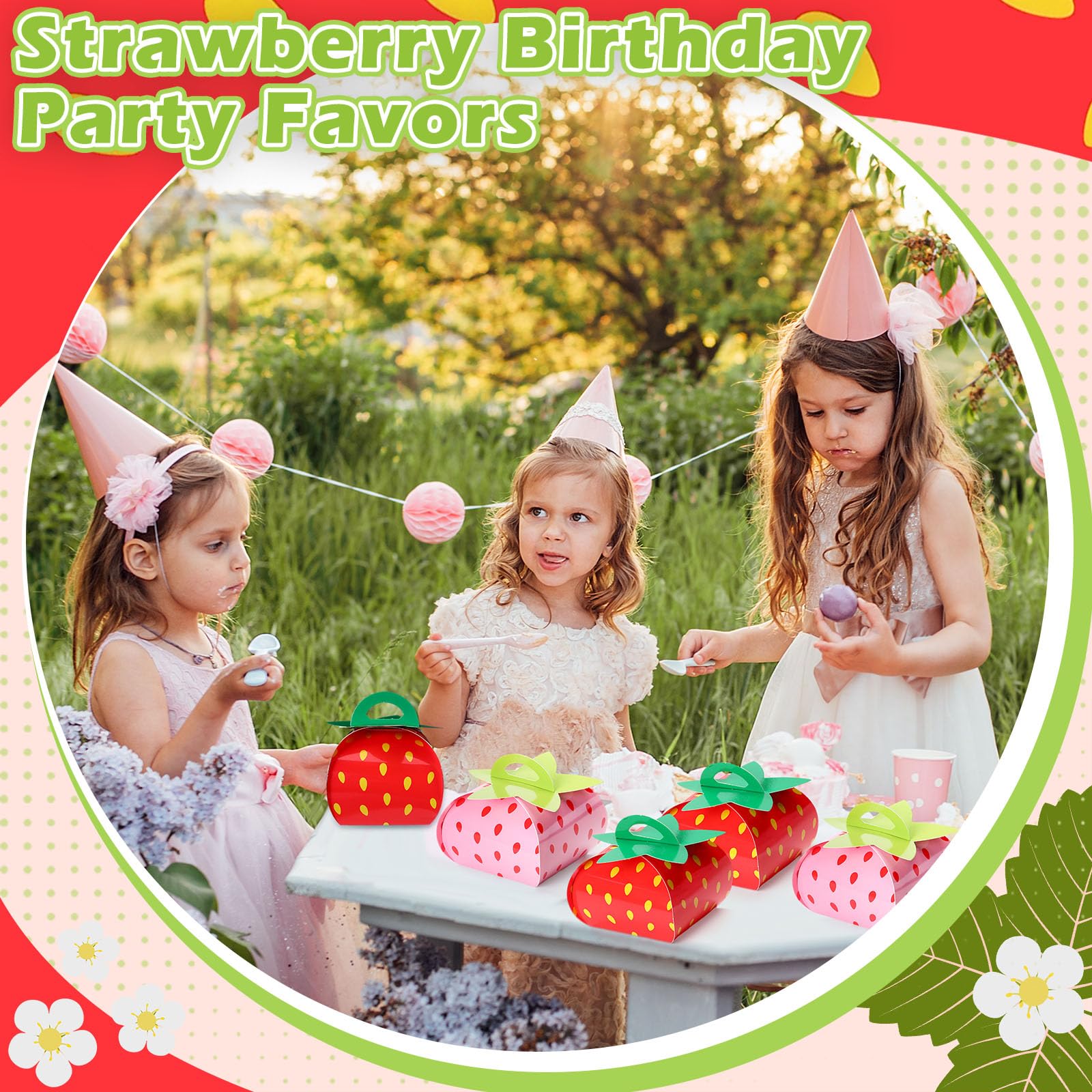 TaoBary 36 Pieces Strawberry Party Favor Boxes Strawberry Candy Treat Box 3D Mini Goodie Bag Strawberry Gift Boxes Strawberry Party Decorations Supplies for Summer Themed Birthday Baby Shower Party