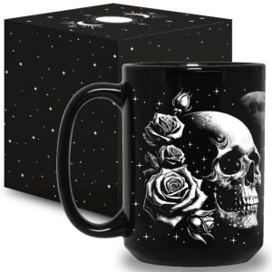 skull mug 15oz goth gifts for women skull gifts for women - witch gifts skull gifts for men unique skull halloween mug - goth decor goth mug - skull cup gothic gifts for men gifts for gothic women