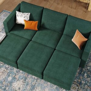 Belffin Corduroy Sectional Sleeper Sofa with Storage Ottoman, Modular Luxury Sectional Sofa with Chaise, Convertible Modern Sectional for Living Room, Green