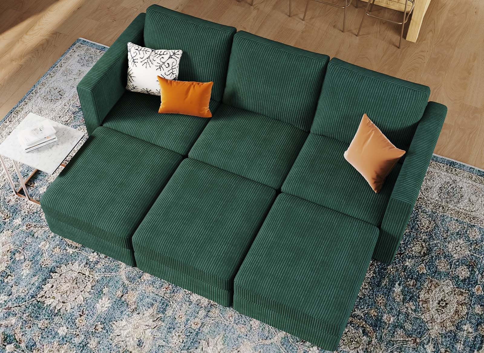 Belffin Corduroy Sectional Sleeper Sofa with Storage Ottoman, Modular Luxury Sectional Sofa with Chaise, Convertible Modern Sectional for Living Room, Green