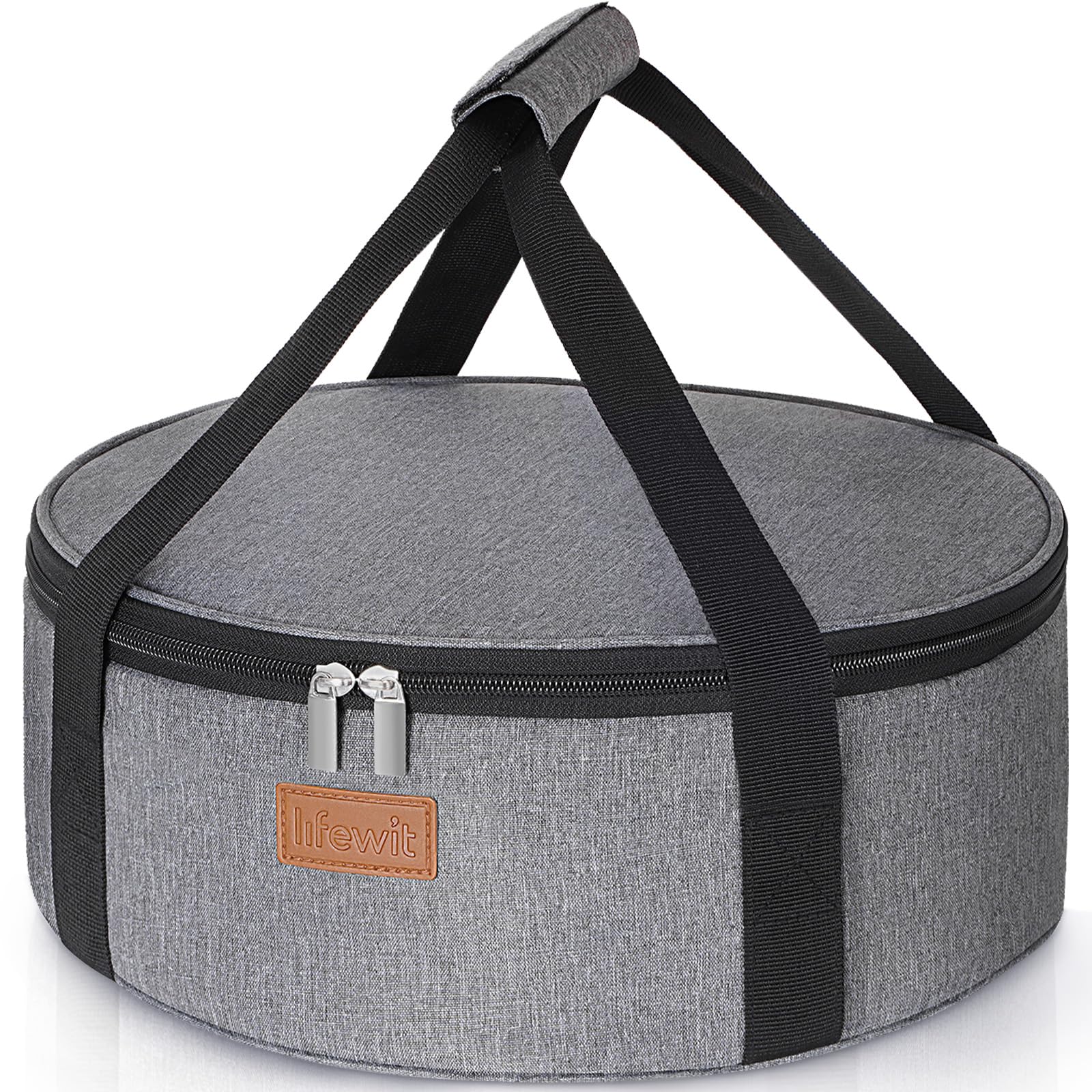 Lifewit Round Insulated Casserole Carrier for Hot and Cold Food, Pie Carrier Bag, Cake Carrier Casserole Dish Carrying Case for Potluck Parties Picnic, Fits 12.5" Baking Dish, Grey