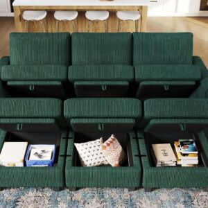 Belffin Corduroy Sectional Sleeper Sofa with Storage Ottoman, Modular Luxury Sectional Sofa with Chaise, Convertible Modern Sectional for Living Room, Green