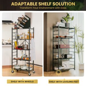 Regaliance Foldable Shelves with Wheels | 5-Tier Metal Shelving Unit - Tiered Shelf Organizer Solution - Strong & Stylish. Use Anywhere from Kitchen Racks and Shelves to Laundry Room Storage Rack