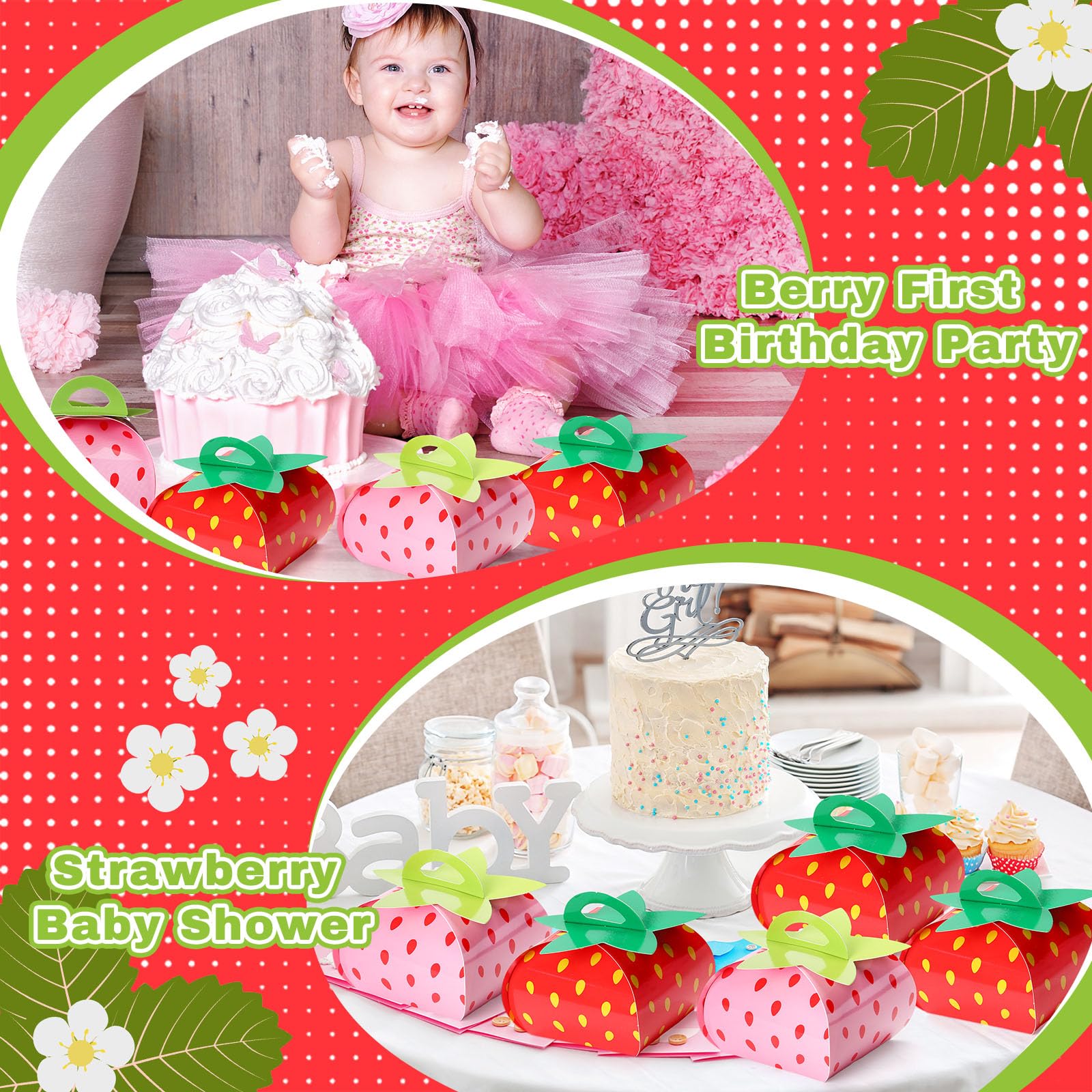 TaoBary 36 Pieces Strawberry Party Favor Boxes Strawberry Candy Treat Box 3D Mini Goodie Bag Strawberry Gift Boxes Strawberry Party Decorations Supplies for Summer Themed Birthday Baby Shower Party