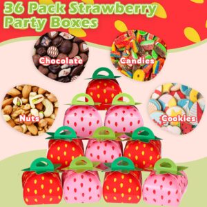 TaoBary 36 Pieces Strawberry Party Favor Boxes Strawberry Candy Treat Box 3D Mini Goodie Bag Strawberry Gift Boxes Strawberry Party Decorations Supplies for Summer Themed Birthday Baby Shower Party