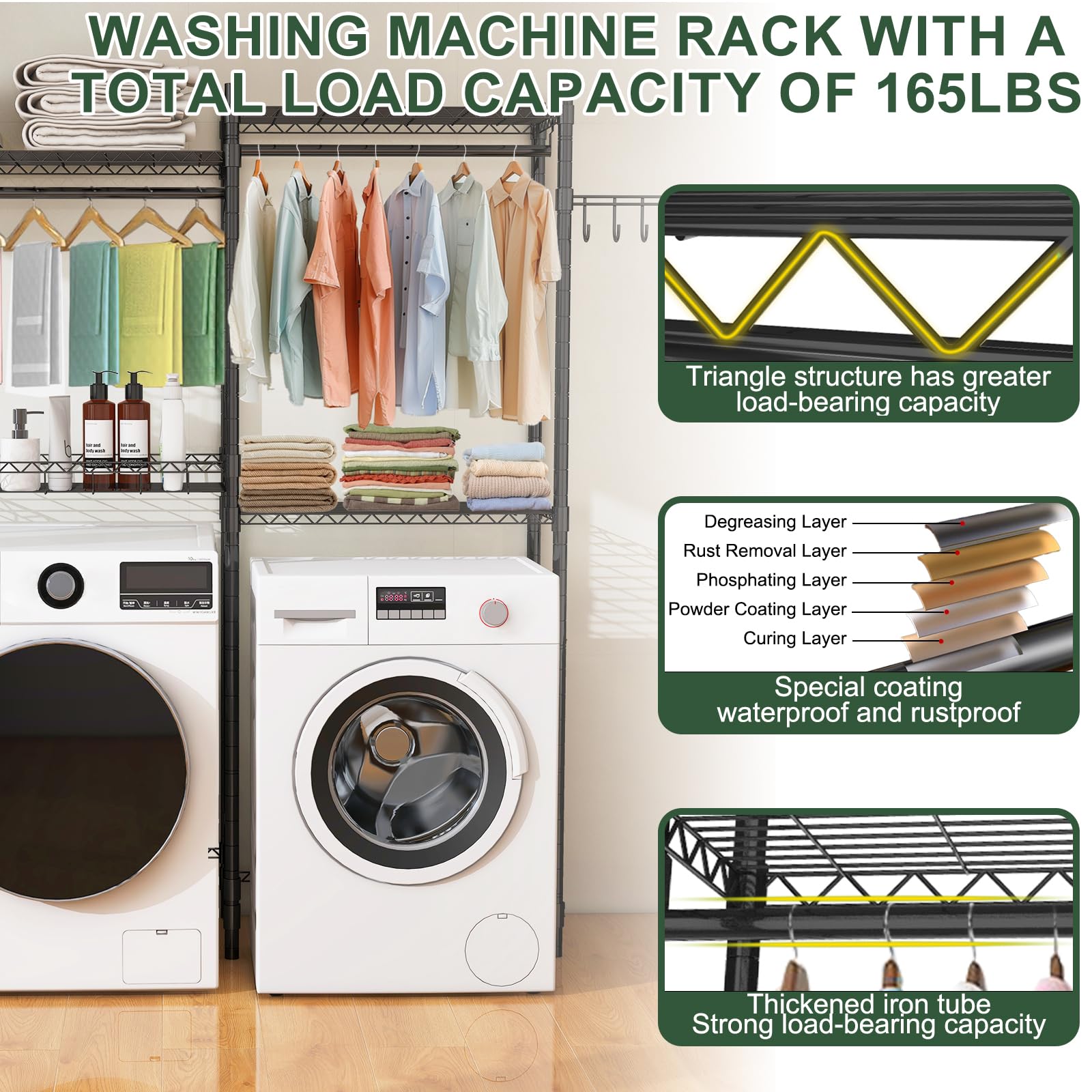 Over Washer And Dryer Shelves,Laundry Room Storage For Hanging Towels And Drying Clothes,Over The Washer And Dryer Storage Shelf,Laundry Room Organization