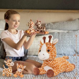 Tezituor 5Pcs Giraffe Stuffed Animal Set, 22in Mommy Stuffed Giraffe with 4 Cute Baby Giraffe Toys for Girl Boy Kid, Soft Large Giraffe Pillow, Plush Giraffe Gift for Birthday Christmas Party Decor