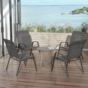 Xilingol Patio Chairs Set of 6, Outdoor Lightweight Stackable Dining Chairs w/All-Weather Textilene Fabric & Metal Frame, 350LBS Capacity, Outdoor Furniture for Pool Deck, Backyard, Garden (Dark Grey)