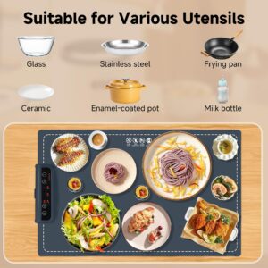 Silicone Heating Mat for Food Warming Tray Portable Food Warmer for Parties Adjustable Temperature Control Time Moders Locking Function Dark Blue