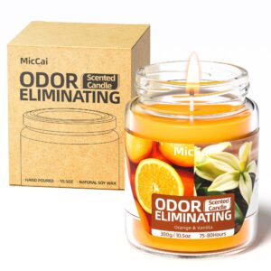 miccai orange & vanilla odor eliminating candles for home scented, eliminates 99% of pet, smoke, food and other smells quickly, highly scented candle, premium soy candles set for women