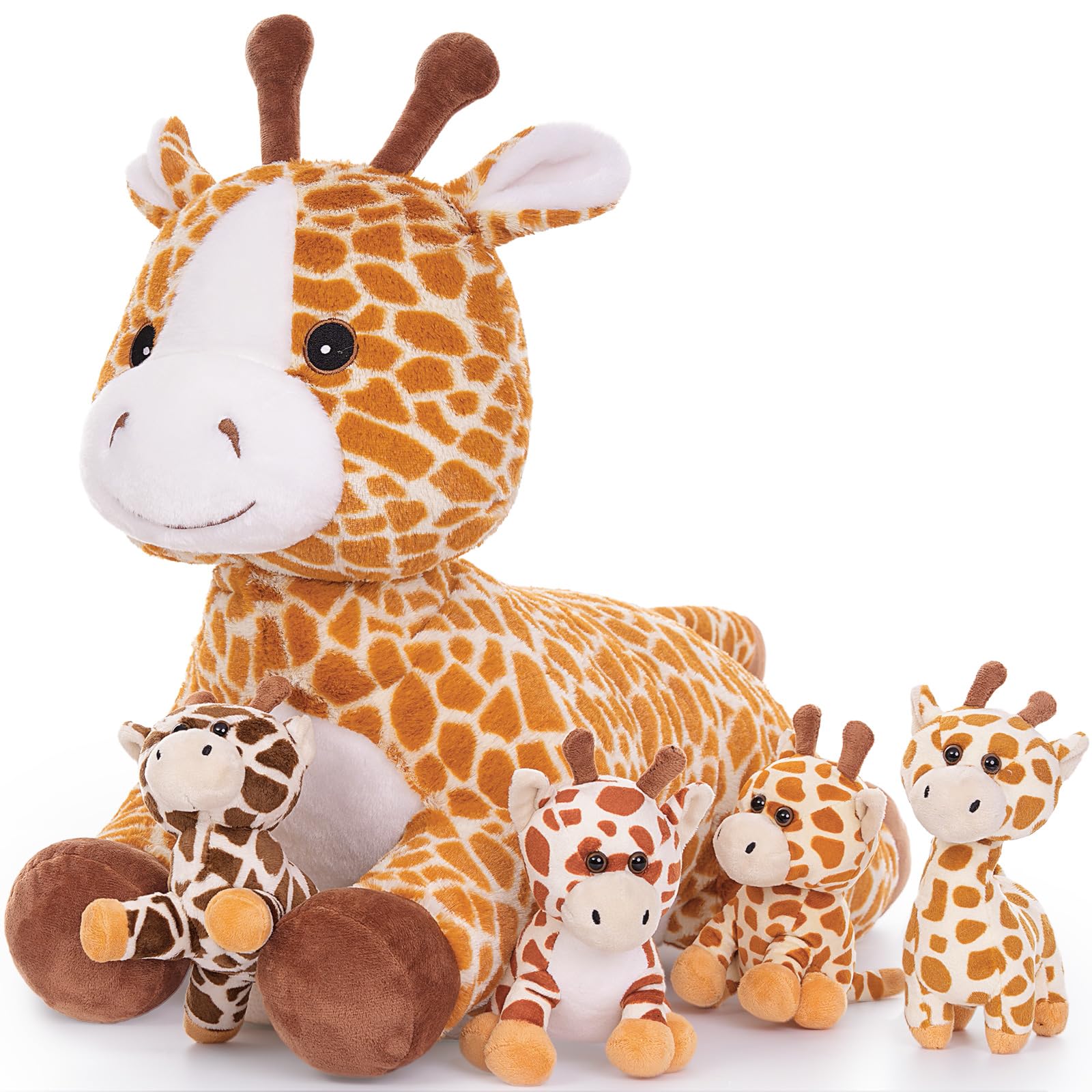 Tezituor 5Pcs Giraffe Stuffed Animal Set, 22in Mommy Stuffed Giraffe with 4 Cute Baby Giraffe Toys for Girl Boy Kid, Soft Large Giraffe Pillow, Plush Giraffe Gift for Birthday Christmas Party Decor