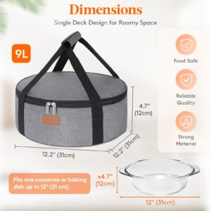 Lifewit Round Insulated Casserole Carrier for Hot and Cold Food, Pie Carrier Bag, Cake Carrier Casserole Dish Carrying Case for Potluck Parties Picnic, Fits 12.5" Baking Dish, Grey