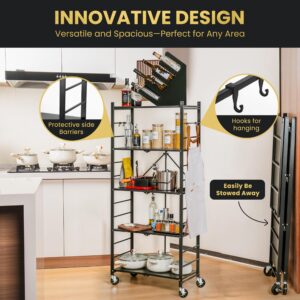 Regaliance Foldable Shelves with Wheels | 5-Tier Metal Shelving Unit - Tiered Shelf Organizer Solution - Strong & Stylish. Use Anywhere from Kitchen Racks and Shelves to Laundry Room Storage Rack