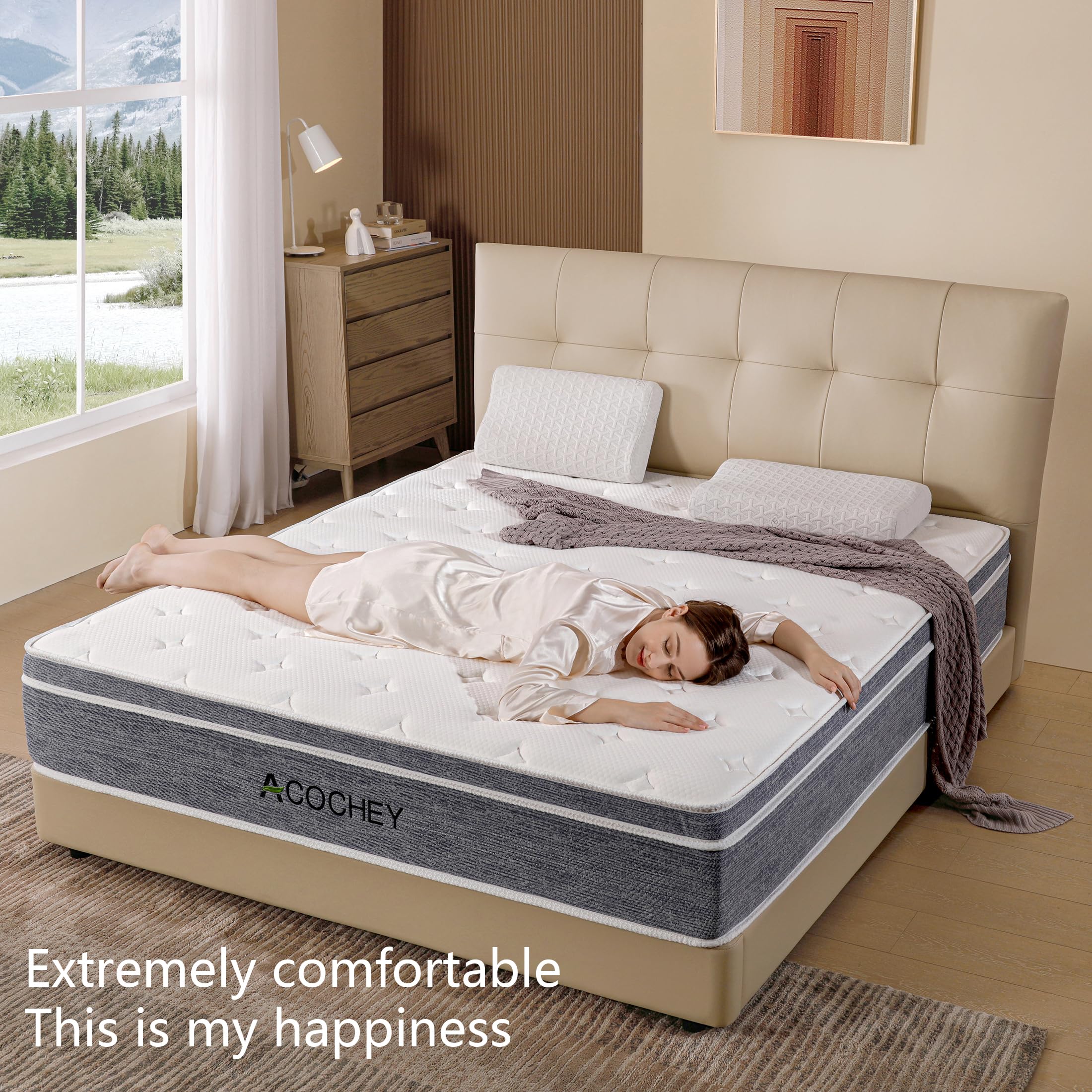 Acochey Full Mattress in a Box,10 Inch Full Mattresses,Gel Memory Foam Medium Firm Grey Hyrid Mattress,Quality Comfort and Adaptive Support Breathable Cooling Full Mattress,CertiPUR-US.